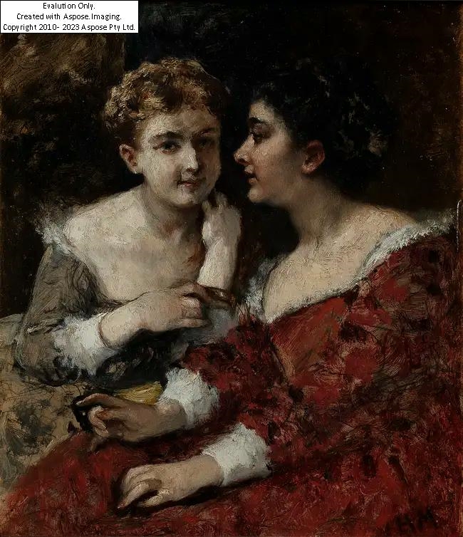 Alfred Stevens | Belgian 1823-1906- Portrait of two elegantly-dressed ...