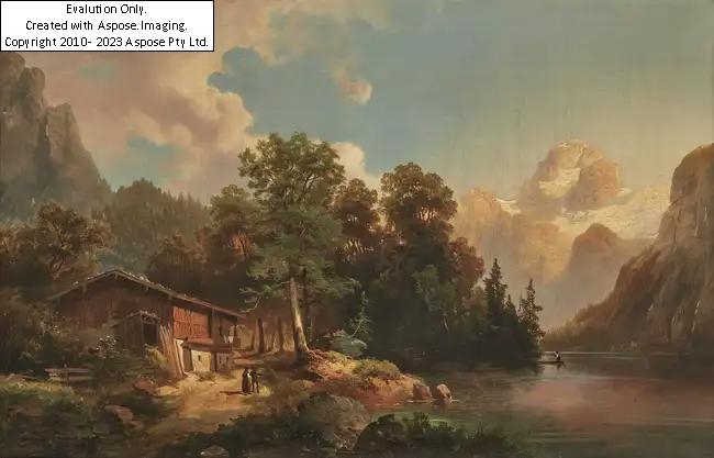 Alexandre Calame | Swiss 1810-1864- Alpine landscape with figures ...