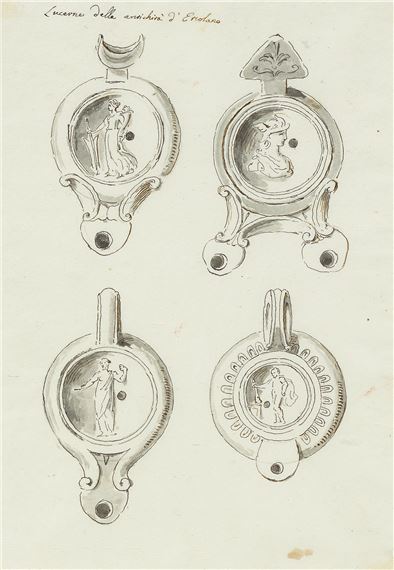 Pietro Antonio Novelli | Two pages of studies of portable Roman oil ...