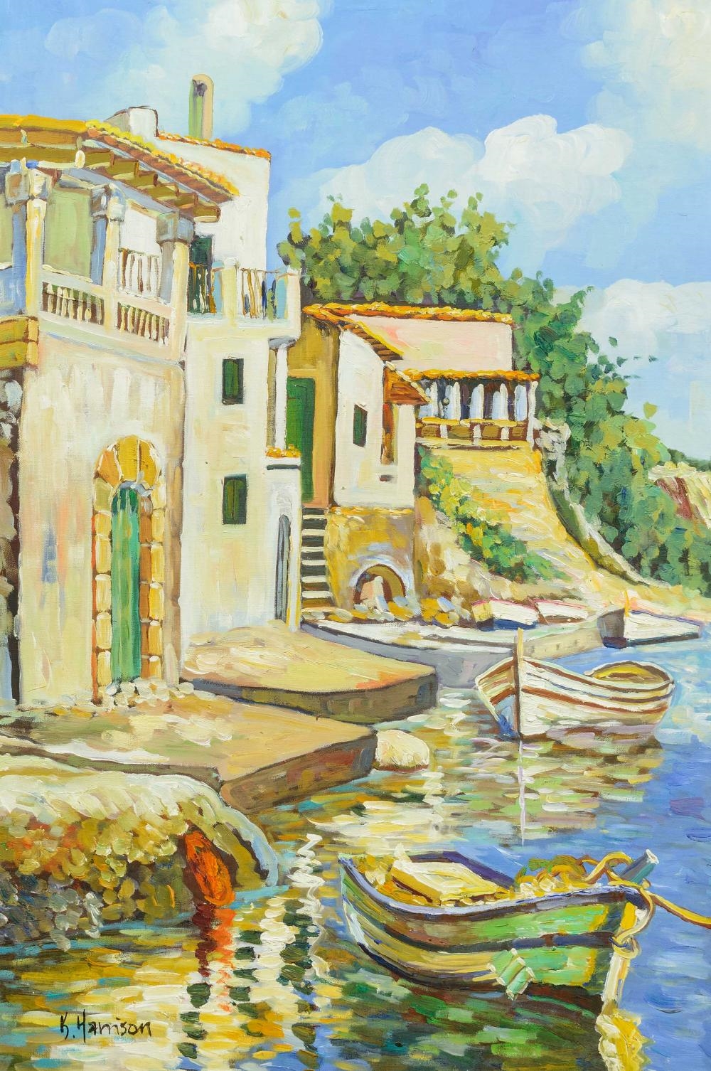 K. Harrison | Mediterranean Scene with Boats | MutualArt