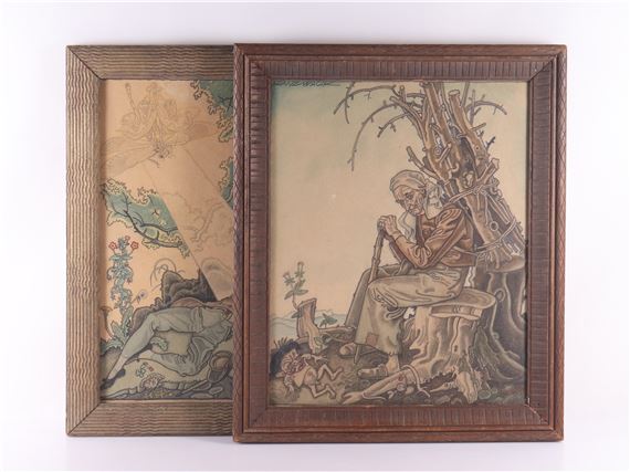 Franz Wacik | Fairy Tale Illustration: Old Woman Knitting in a Tree ...