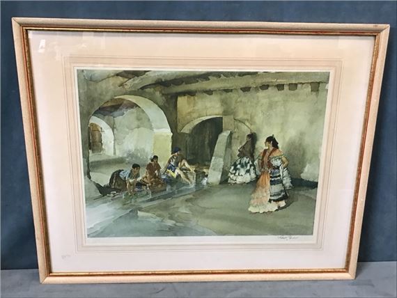 William Russell Flint | laundry women in an arched interior watched by ...