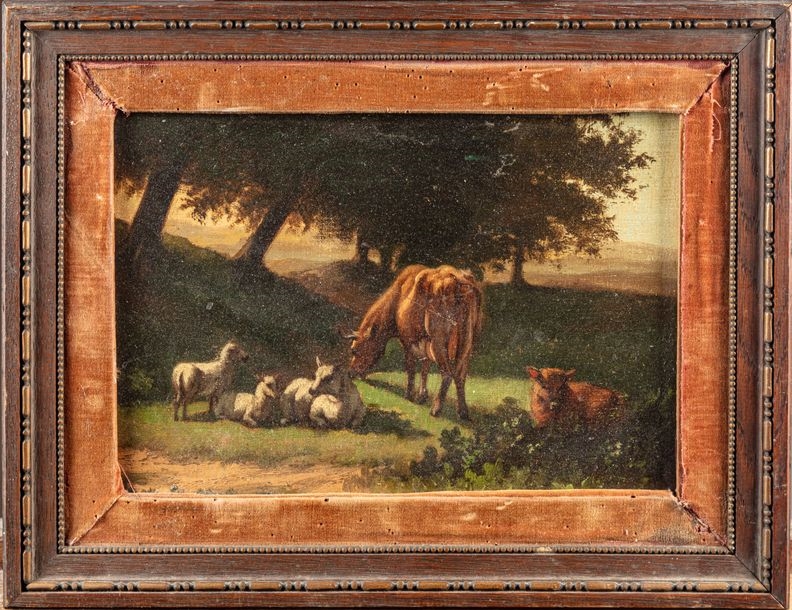 Constant Troyon | Landscape with cows and sheep Canvas mounted on board ...