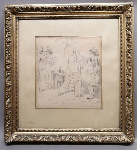 Adolphe-Léon Willette | Comedia del arte Dessin à la mine de plomb ...