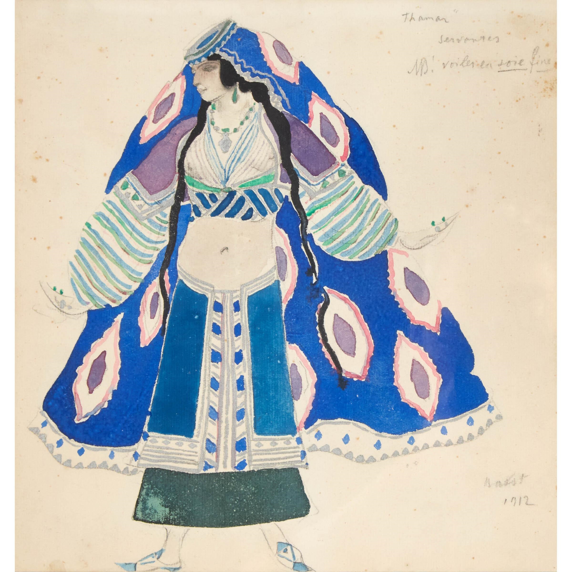 Leon Bakst | COSTUME DESIGN FOR A SERVANT IN THAMAR (1912) | MutualArt