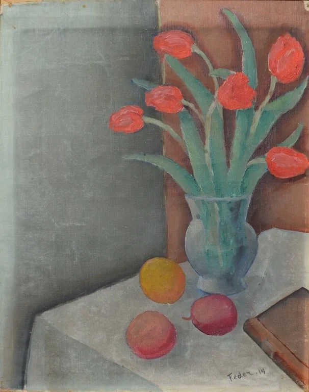 Adolphe Feder | Still-life with tulips, plumps and a book (1914 ...
