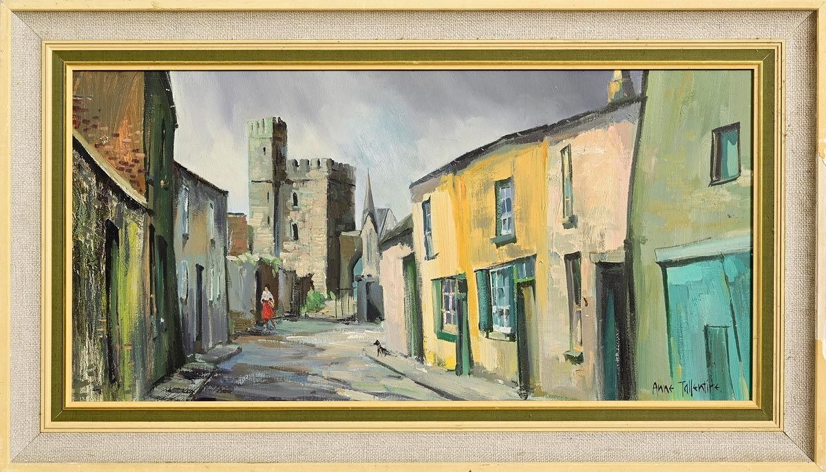 Anne Tallentire | Lone Figure in Galway Street with Castle Behind ...
