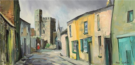 Anne Tallentire | Lone Figure in Galway Street with Castle Behind ...