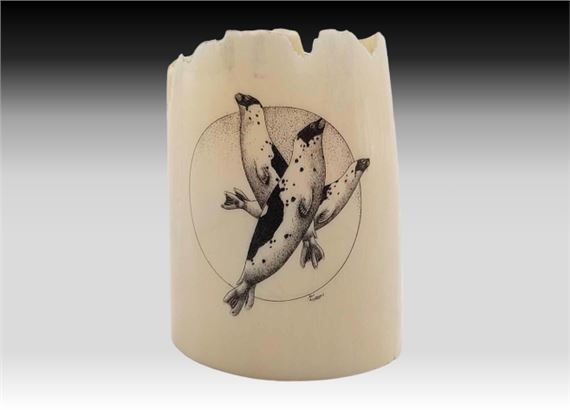Alvin Aningayou | Cup w/ Ringed Seal Scrimshaw | MutualArt