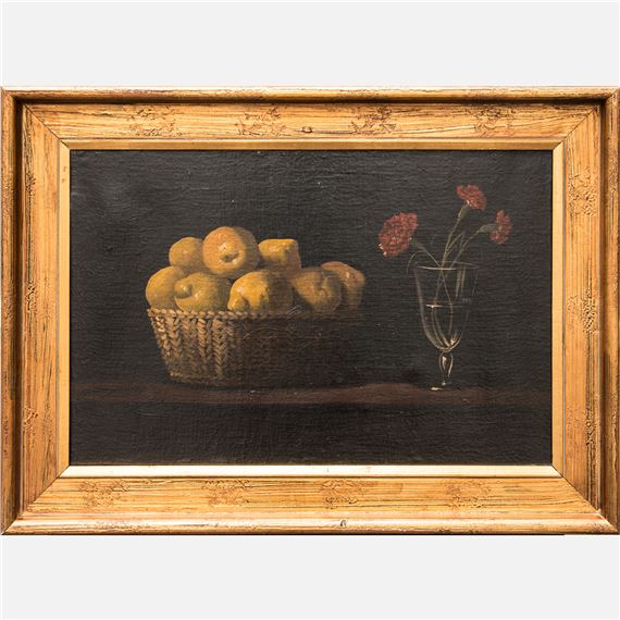 Juan Pantoja de la Cruz | still life with lemon basket and red flowers ...
