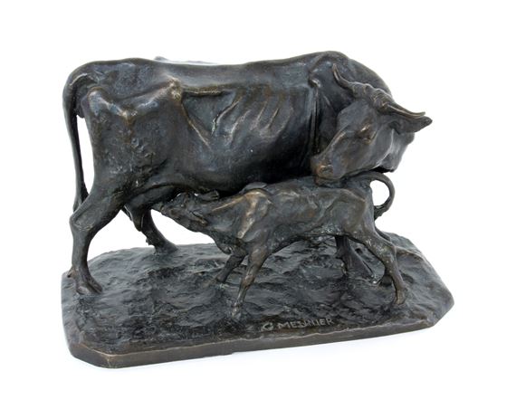 Pierre-Jules Mene | COW WITH SUCKLING CALF Dark patinated bronze after ...