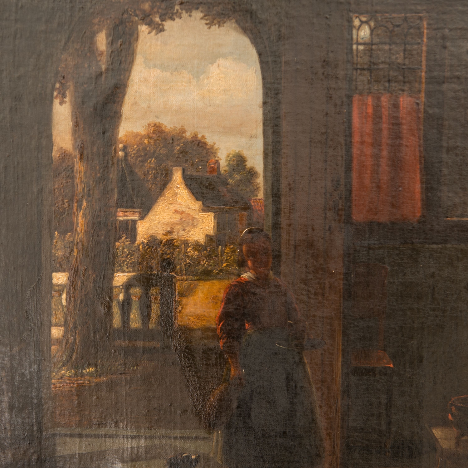 Pieter de Hooch | Dutch interior with lady and a girl with a dog at ...