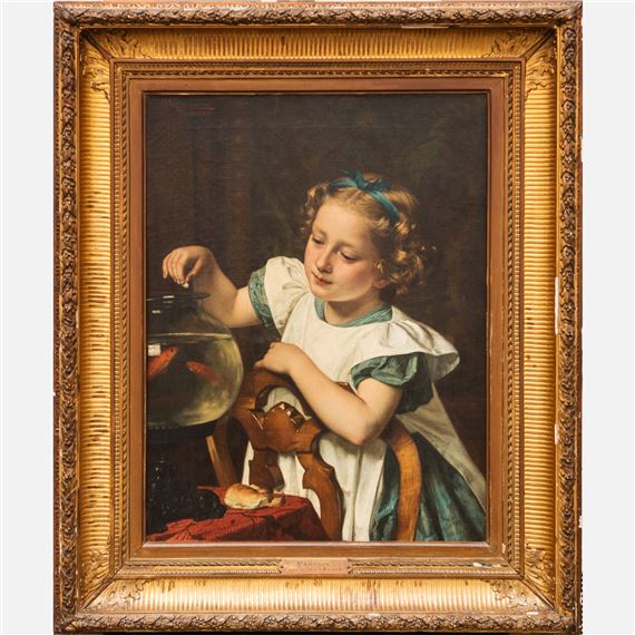 Emil Otto Grundmann | Girl feeding the fishes (1870) | MutualArt