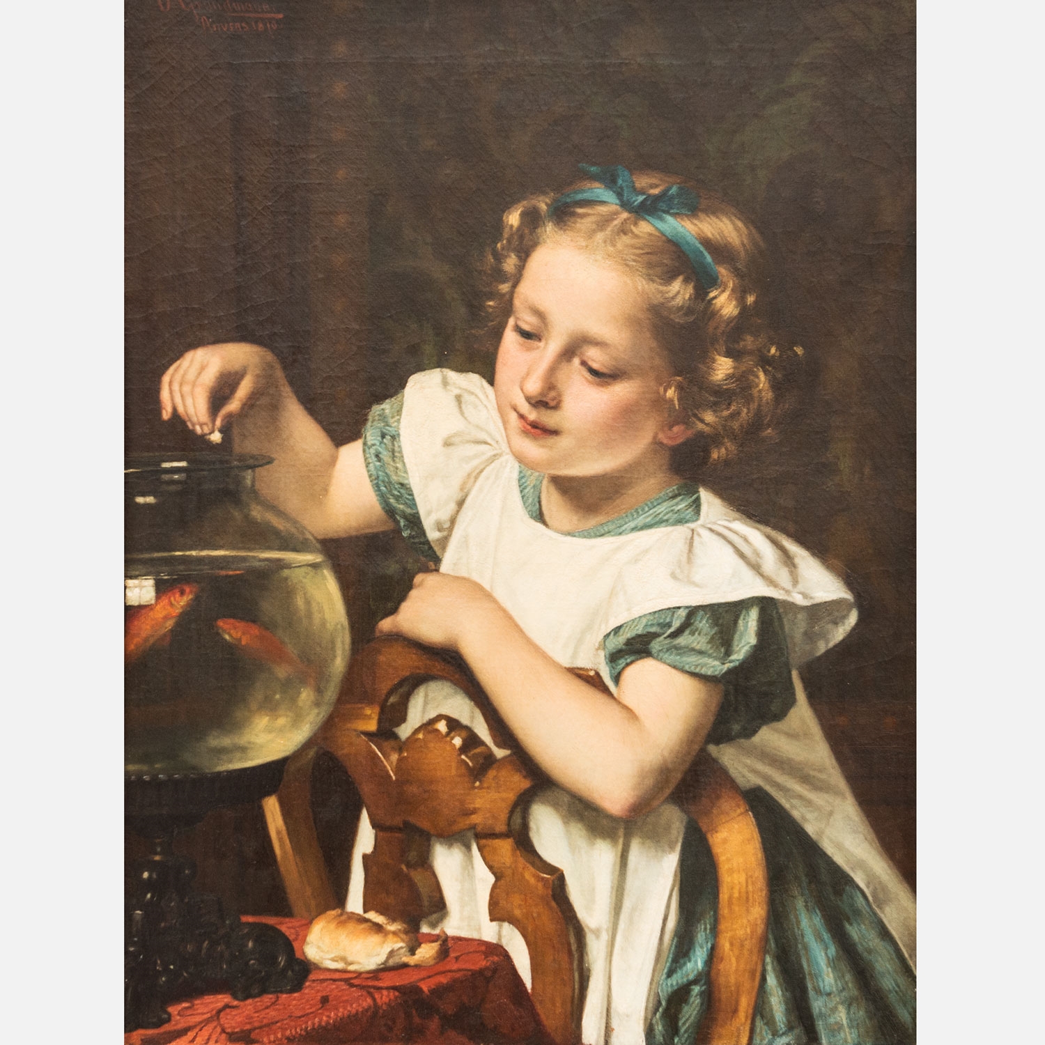 Emil Otto Grundmann | Girl feeding the fishes (1870) | MutualArt