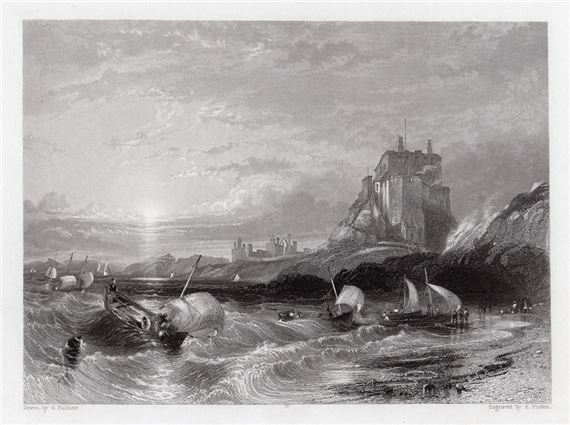 George Balmer | George Balmer 1842 engraving Holy Island Castle signed ...