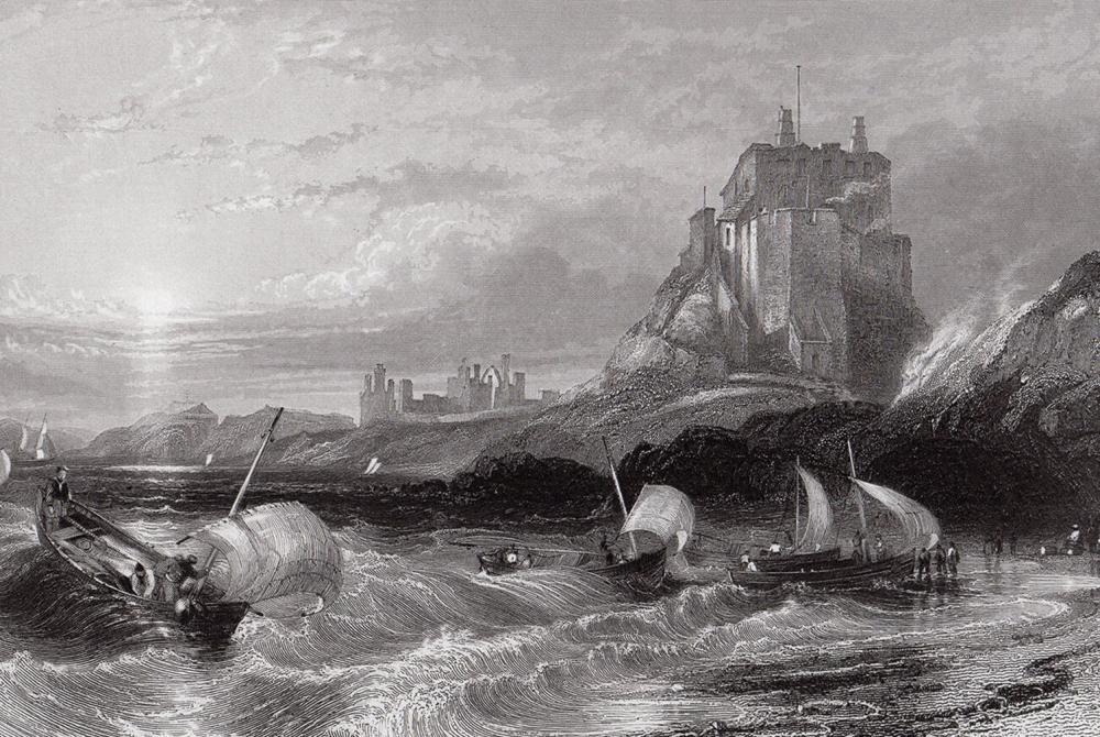 George Balmer | George Balmer 1842 engraving Holy Island Castle signed ...