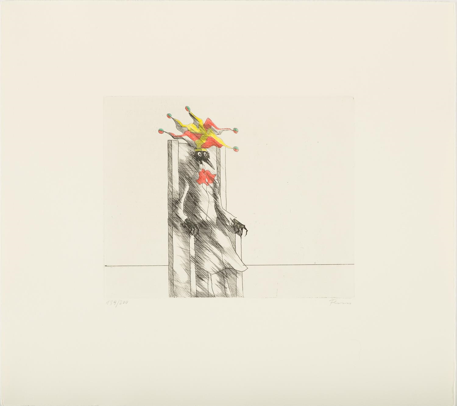 Paul Flora | Paul FLORA, Monsieur Corbeau mit Narrenkappe, 2003 | MutualArt