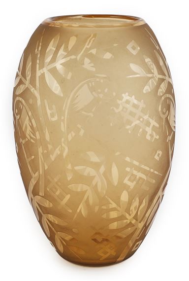 Daum Frères | A large Daum ‘Oiseaux Grande’ amber tinted glass vase ...