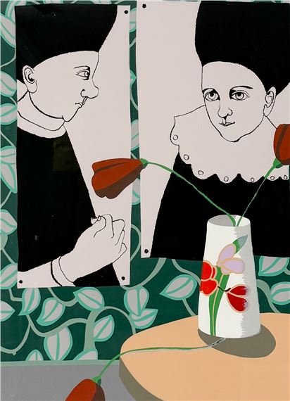 Louise Scott | 2 personnages et vase fleuri Lithographie signée en bas ...