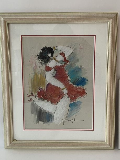 Michel Boulet | Woman in pink dress and black stockings | MutualArt