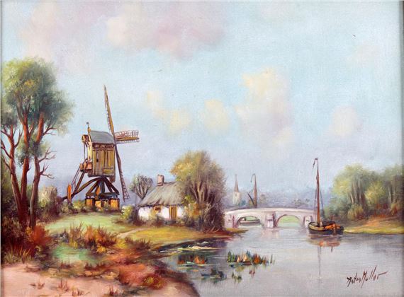 Anton Muller | ANTON MULLER DUTCH LANDSCAPE OIL PAINTING | MutualArt