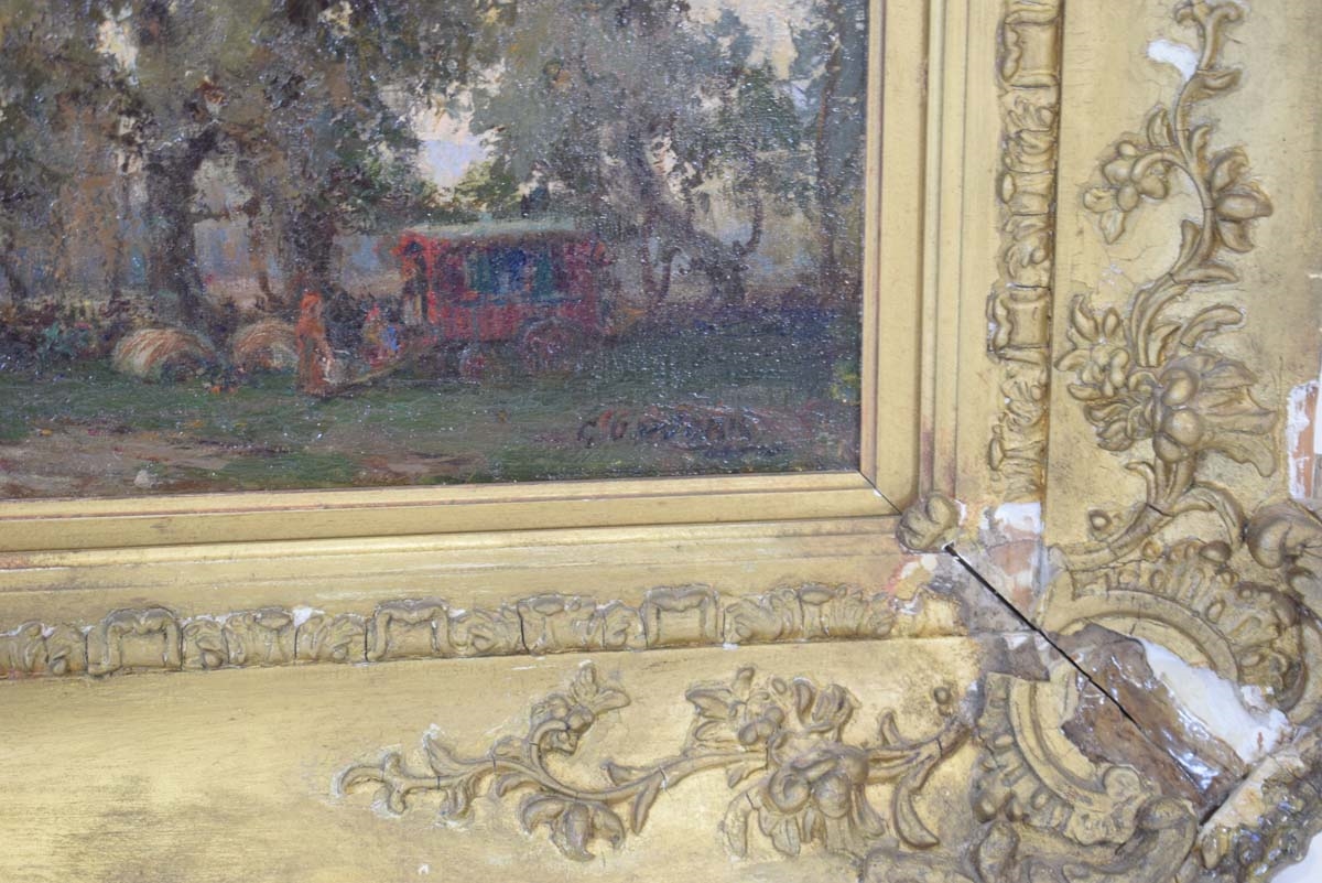 George Orkney | Woodland scene with travellers in a caravan, | MutualArt