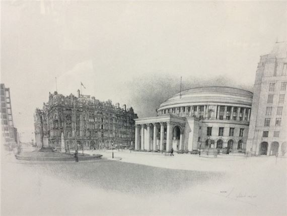 William Geldart | urban streetscape with Manchester Central Library ...
