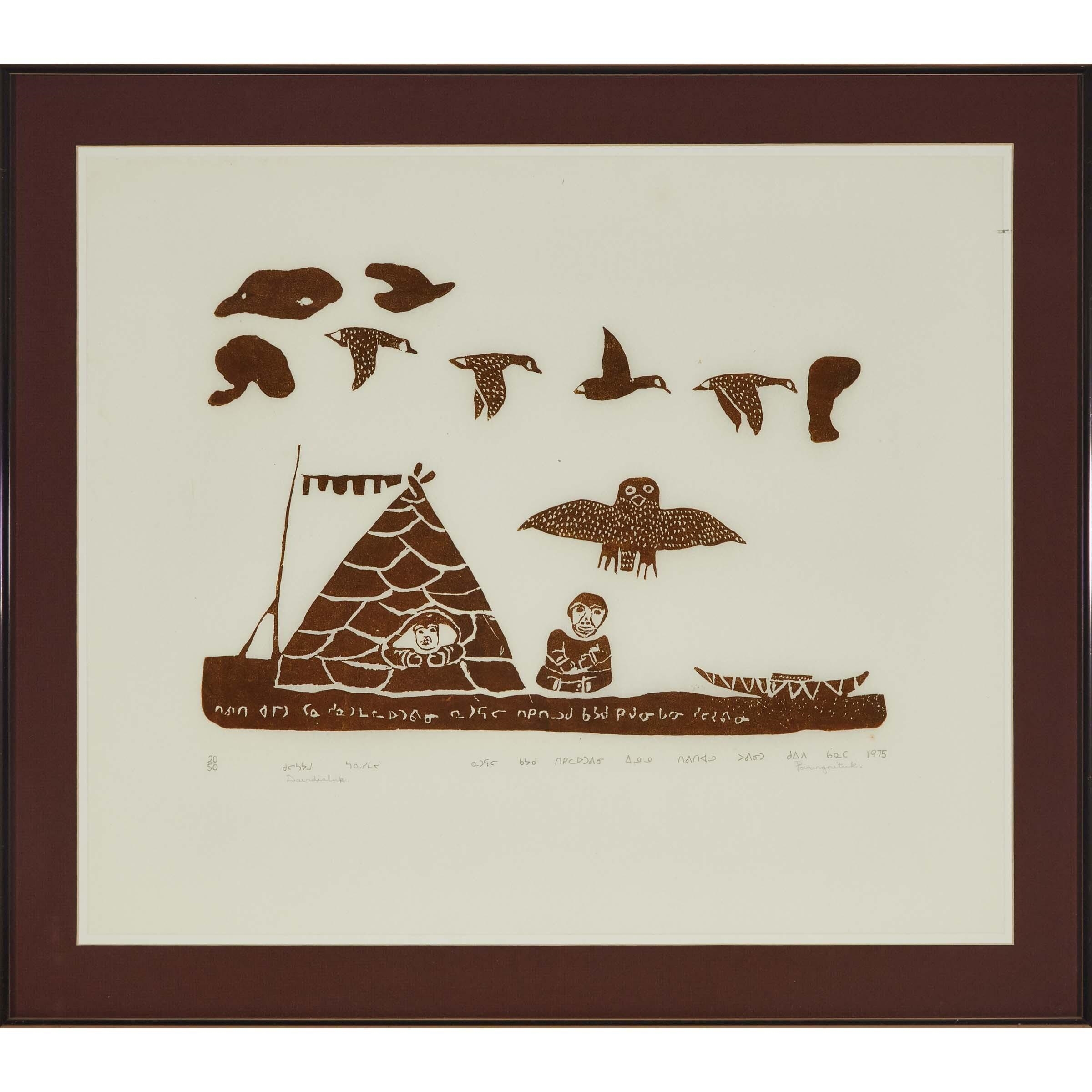 Alasua Amittu Davidialuk | HAWK ARRIVES AT CAMP BY KAYAK (1976) | MutualArt