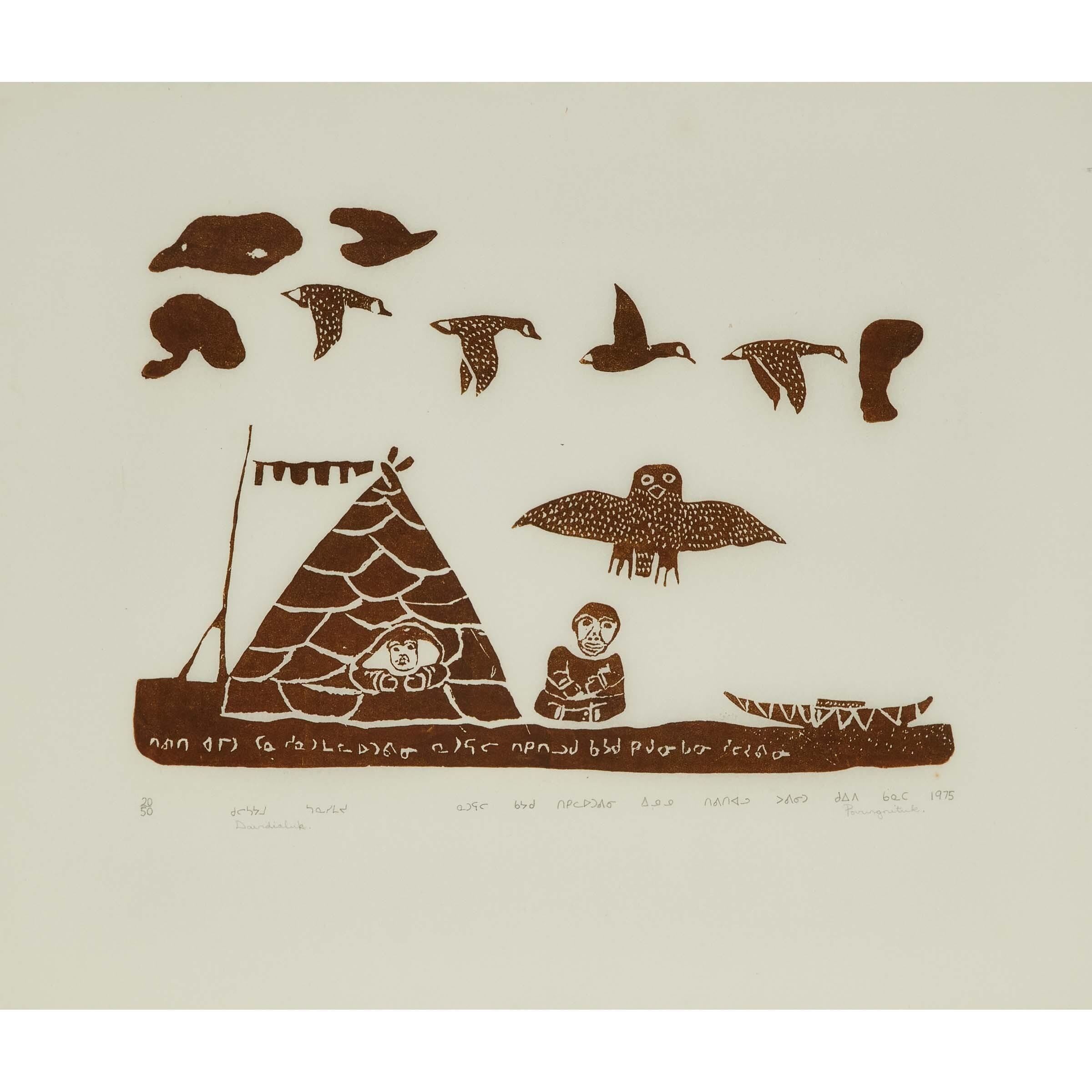 Alasua Amittu Davidialuk | HAWK ARRIVES AT CAMP BY KAYAK (1976) | MutualArt