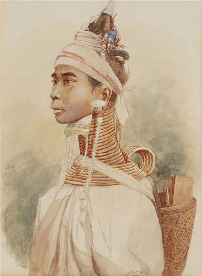 Mg Tun Hla | two watercolour studies of Burmese tribespeople, circa ...