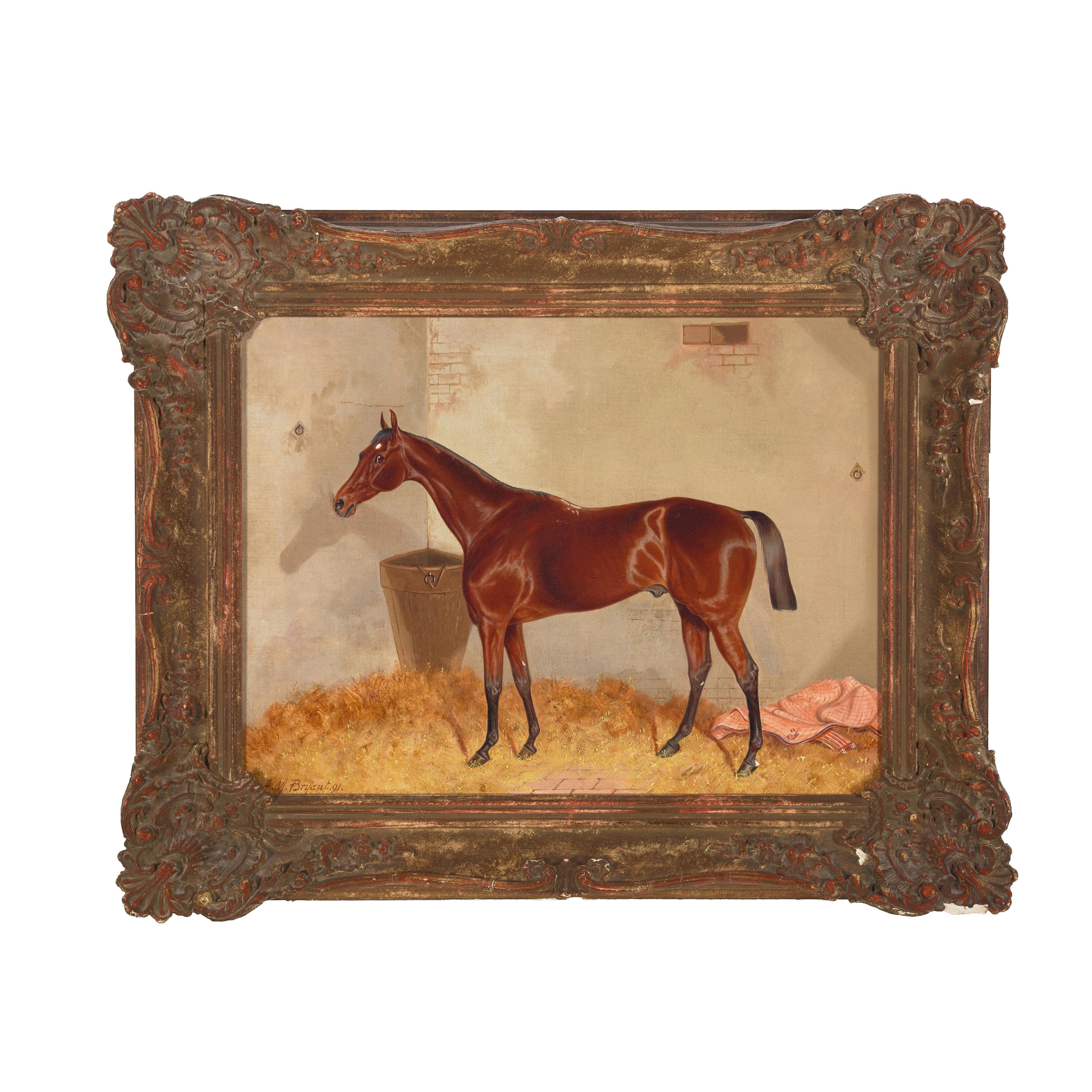 Alfred Moginie Bryant | Bay Hunter in a stable (1891) | MutualArt