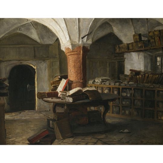 Heinrich Stelzner | Heinrich Stelzner - Im Inneren einer Bibliothek ...