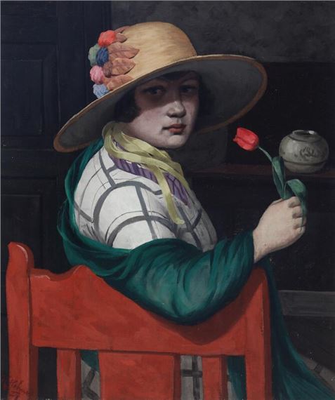 Helge Helme | Young girl with sun hat (1927) | MutualArt