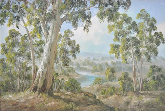 H. Burns | BURNS, H., OIL ON BOARD, Trees and River | MutualArt