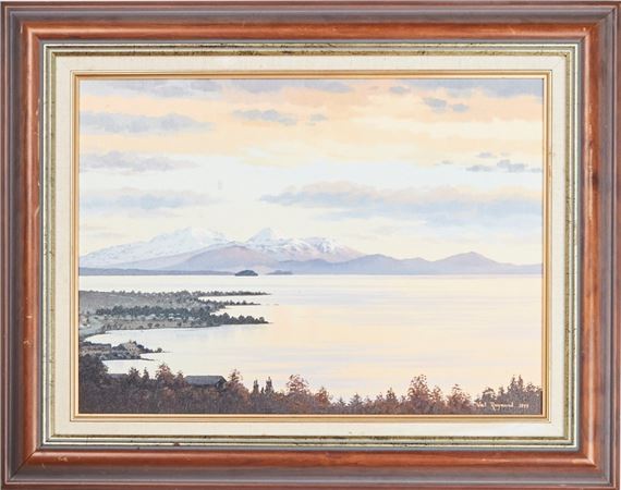 Val Raymond | Golden Evening in Winter over Lake Taupo (1999) | MutualArt