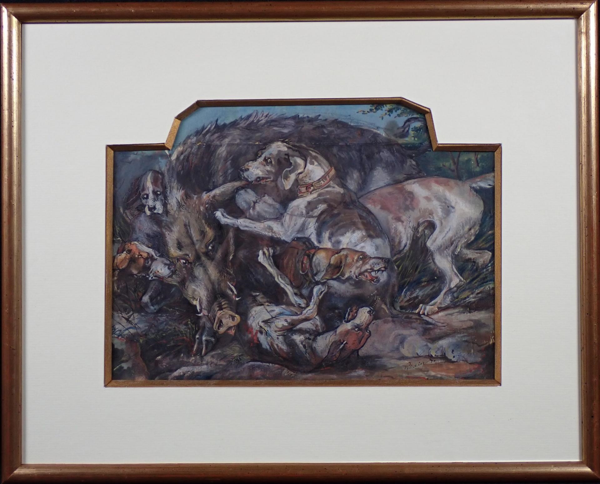 Joseph Bain | BAIN Joseph Chiens de chasse attaquant le sanglier ...