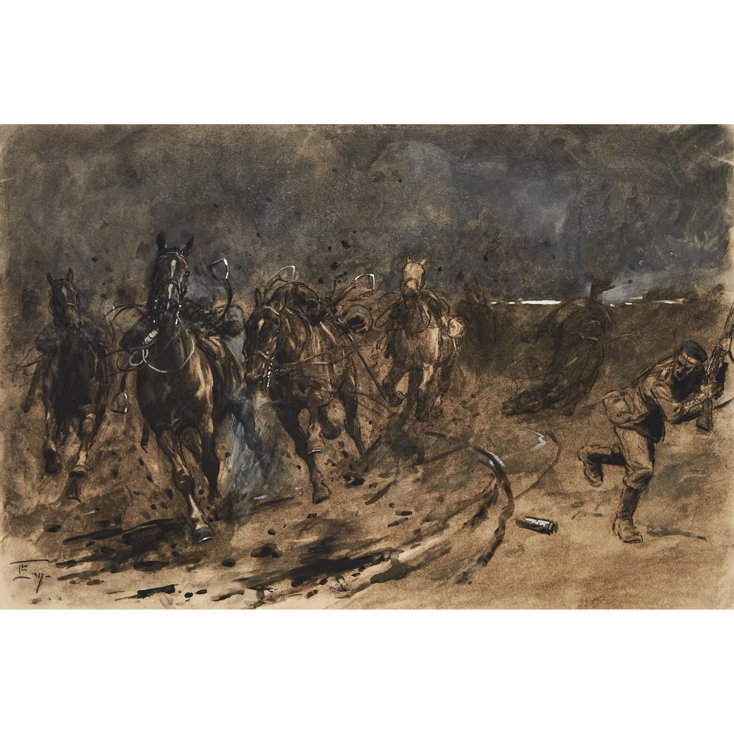 Lionel Edwards | CANADIAN CAVALRY AT CAMBRAI - THE STAMPEDE OF THE FORT ...