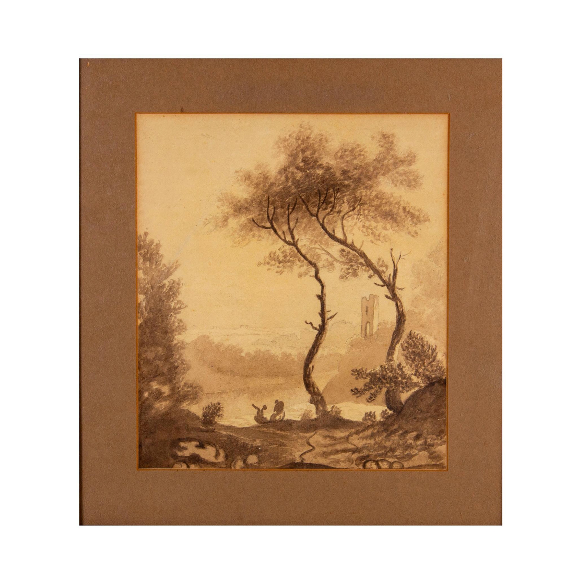 European School, 19th Century | Antique Original Sepia Watercolor on ...