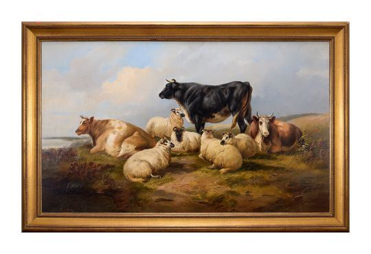 John W.‏ Morris | 1924): SHEEP AND CATTLE IN LANDSCAPE | MutualArt