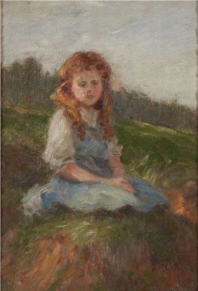 Gustave Adolph Hoffman | PORTRAIT OF A GIRL SITTING IN A FIELD | MutualArt
