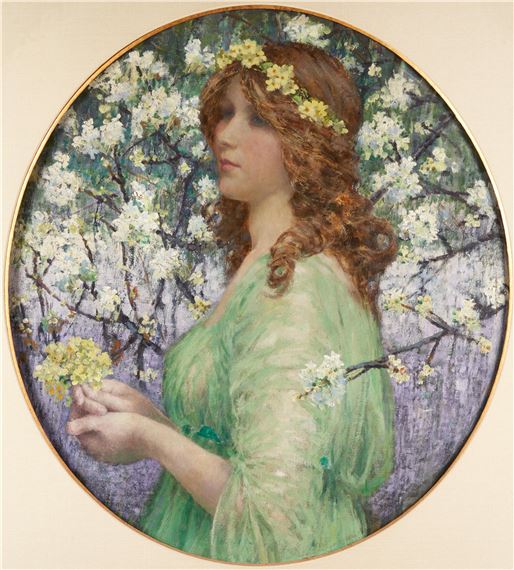 Élisabeth Sonrel | Portrait of a Girl Amid Cherry Blossoms | MutualArt