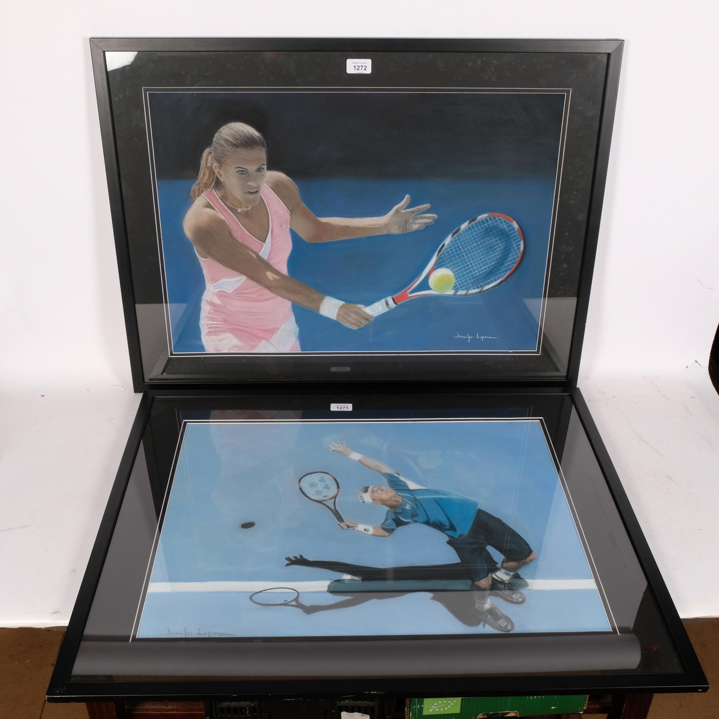 Jennifer Lipman | a group of 3 coloured pastels of tennis players past ...