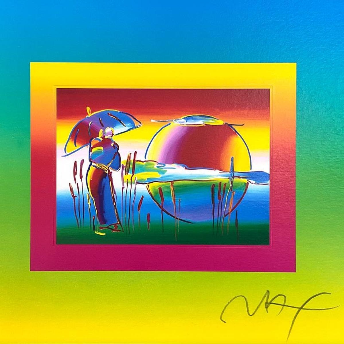 Peter Max | Rainbow Umbrella Man on Blends | MutualArt