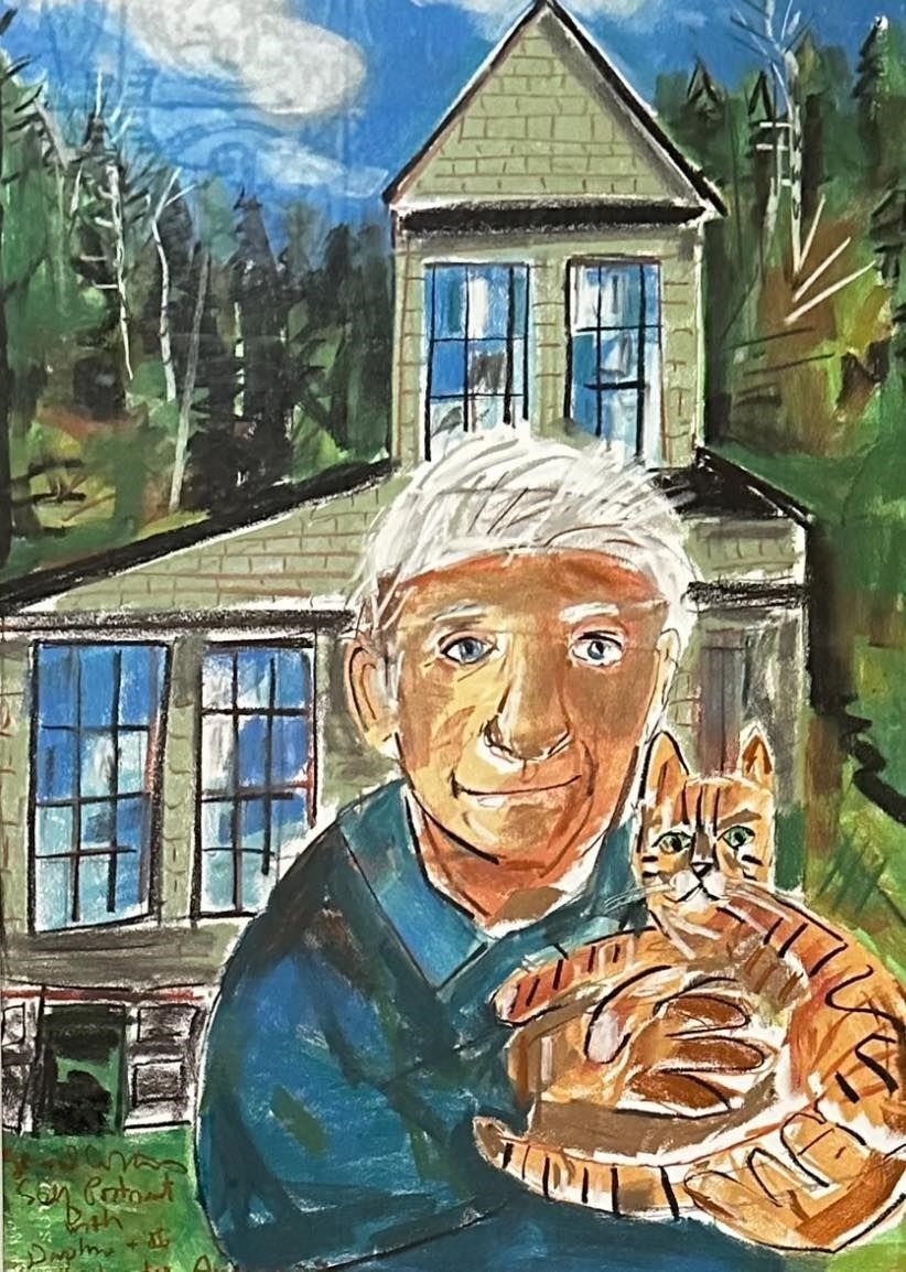 Gerard Collins | Self Portrait with Daphine & Studio (2023) | MutualArt