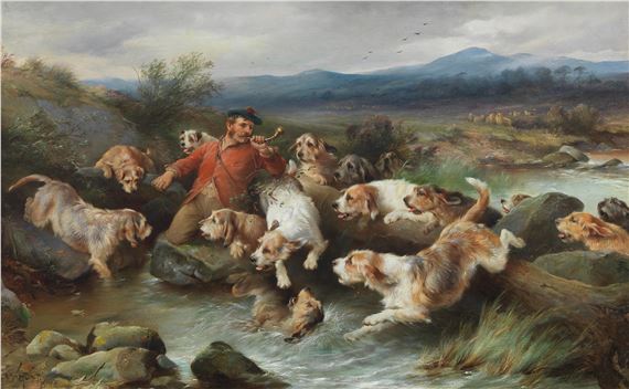 Walter Hunt | The Find' - Otterhounds on a hunt (1900) | MutualArt