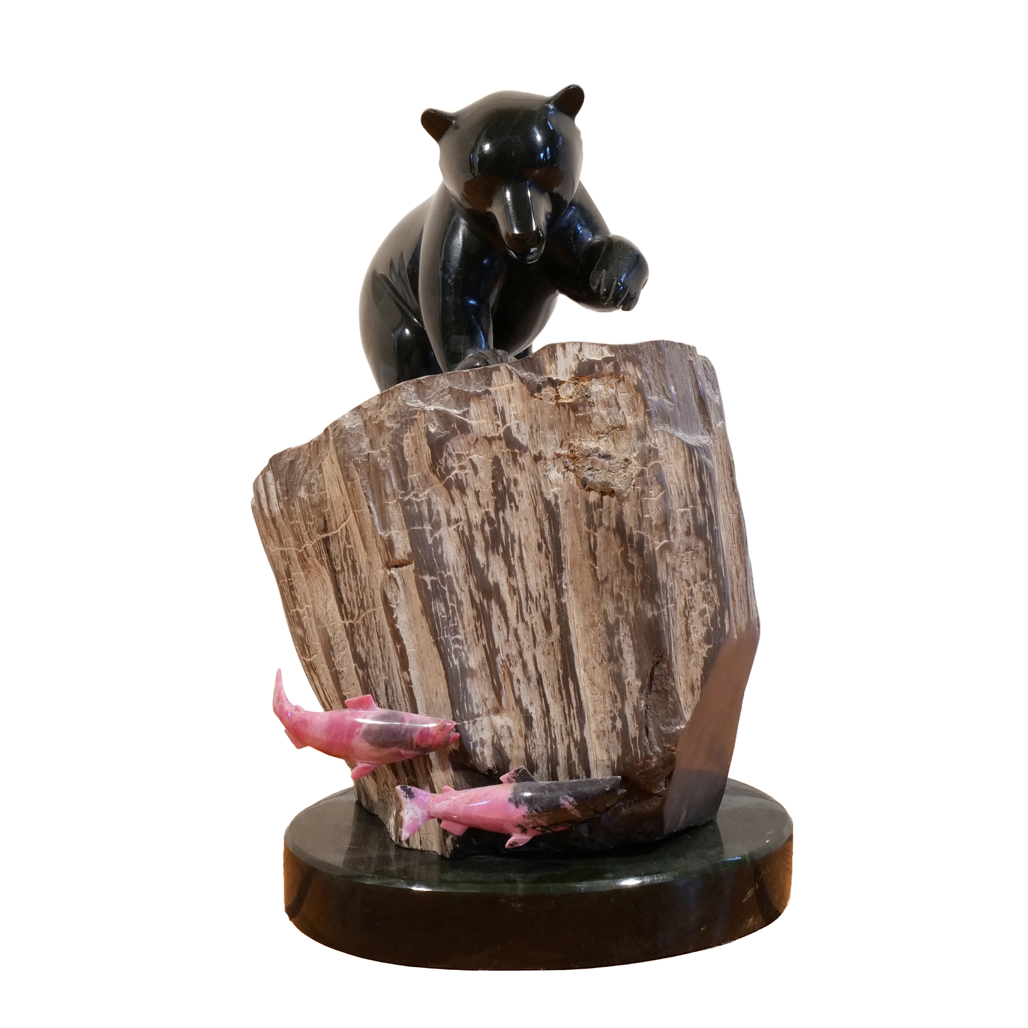 Lyle Sopel | Bear on a rock above salmon | MutualArt