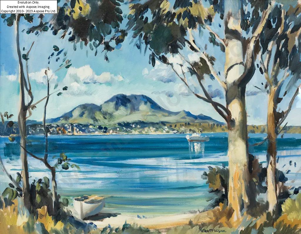 Peter McIntyre | Tau Hara Taupo from Acacia Bay (1957) | MutualArt