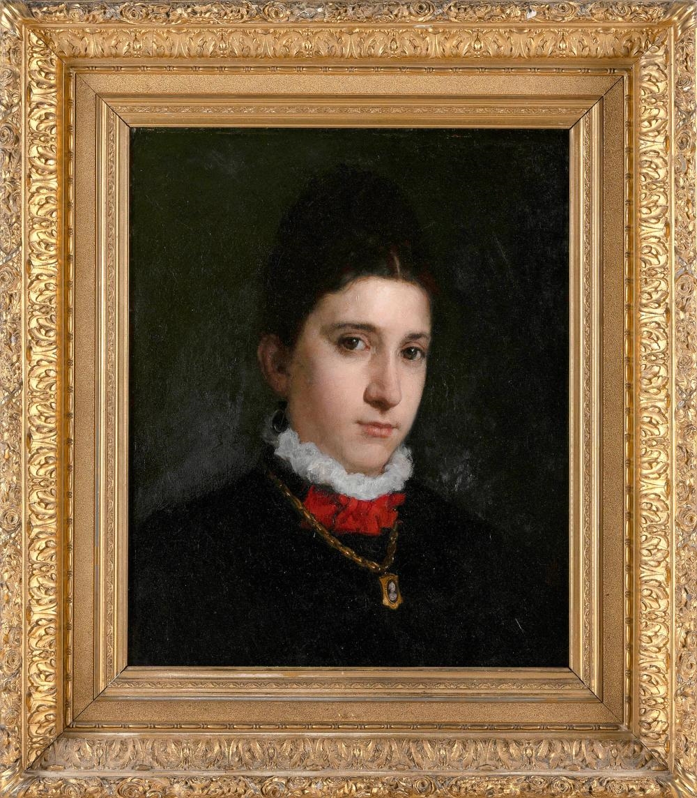 William Henry Lippincott | Portrait of a lady wearing a cameo pendant ...