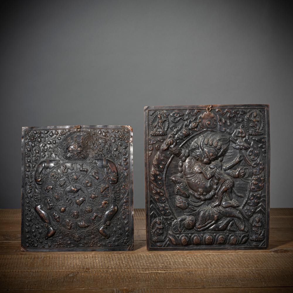 Tibetan School, 20th Century | PLAQUES DEPICTING YAMA AND THE WHEEL OF ...