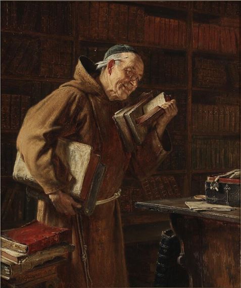 Eduard von Grützner | A library interior with a reading monk (1894 ...